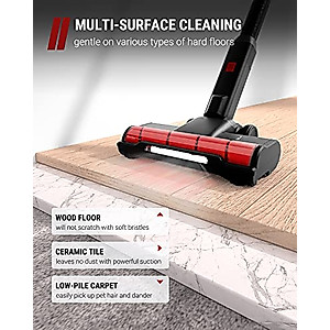VacLife 25Kpa Cordless Stick Vacuum Cleaner - Cordless Vacuum Cleaner w/Strong Suction, Household Vacuum Cleaner for Carpet and Floor, 6-in-1 Wireless Vacuum w/LED Headlights, Red (VL732)