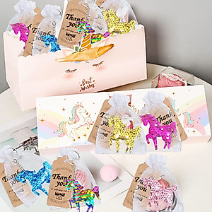 CiciBear 60 Pack Double-Deck Unicorn Sequin Keychain Set with 20 Unicorn Keychains, 20 Thank You Tags and 20 Gift Bags for Forest Animal Party Favor, Kids and Adult Birthday, Baby Shower, 5 Colors