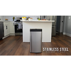 SIMPLI-MAGIC 79207AM Kitchen Trash Can, Touchless Trash Can and Garbage Bin, 13 Gallon Capacity, Perfect for Home, Kitchen, Office, Stainless Steel