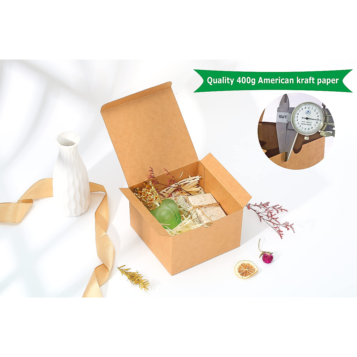 Dekun 5 Pack Premium 6x6x4 Inches Brown Gift Boxes with lid, Easy Assemble Recyclable Bridesmaid Proposal Kraft Boxes Crafting Cupcake Boxes with Lids for Presents/Packaging/Christmas (6x6x4 inches)