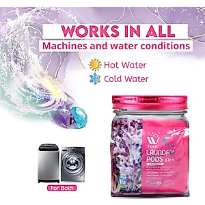 5-in-1 Laundry Pods, Total 96 Count, High Efficiency (HE), Ultra Concentrate with Powerful Stain Lifter Technology, Fabric Softener With Lavender Extracts, Detergent Pods, 32 Count/Each – Pack of 3