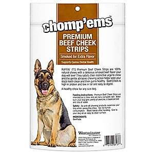 Chomp'ems Beef Cheek Strips, 8 Pack - Healthy, Protein Rich Treats for Dogs - Long Lasting Dog Chews