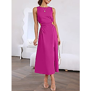 ANRABESS Women's Summer Sleeveless Cutout Maxi Dress Bodycon Slit Beach Wedding Guest Dresses 875meihong-M Rose