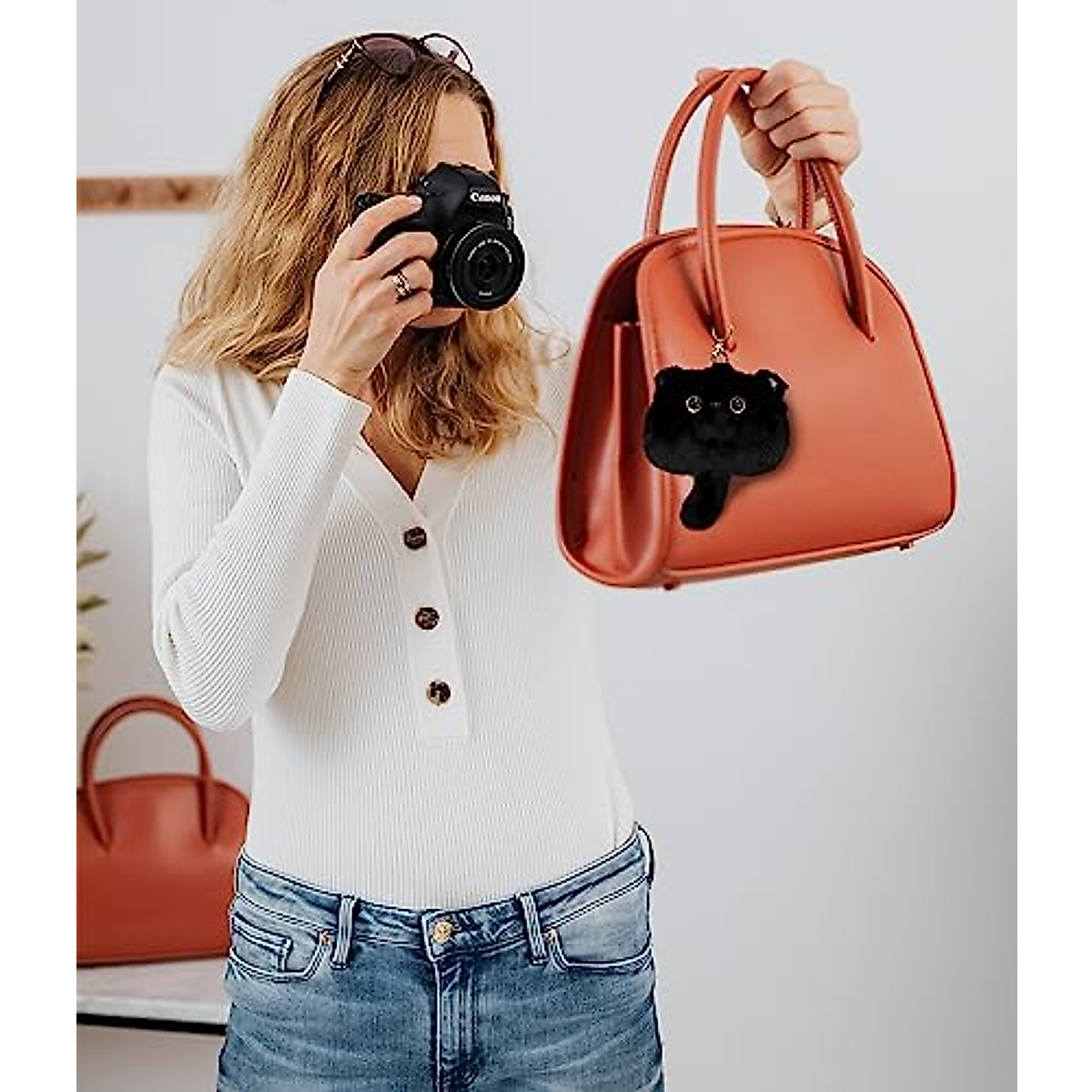 HUIJUFU Cute Black Cat Plush Keychain - Cat Coin Purse for Women