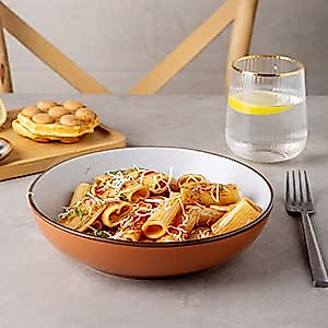 AmorArc 8.5'' Stoneware Pasta Bowls, 32oz Large Speckled Bowls Set of 4 for Kitchen, Wide Bowls for Pasta,Salad,Oatmeal, Microwave&Dishwasher Safe, Matte Orange