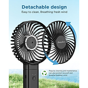 EasyAcc Handheld Fan, 2024 Newly Powerful Quiet Portable Fan Small Desk Fan [ 4 Speed/Battery Indicator/Easy Clean] 17H Battery Operated Fan One Touch Power Off Personal Fan for Travel Outdoor