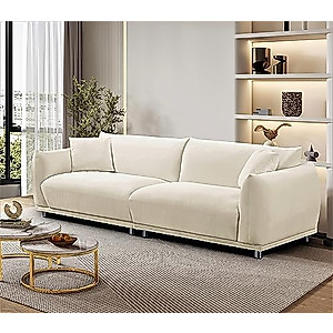 Container Furniture Direct Stylish and Luxurious Velvet Sofa with Modern Corner Design, Living Room Furniture with Minimalist Vibes, Two Accent Pillows Included, Cream White