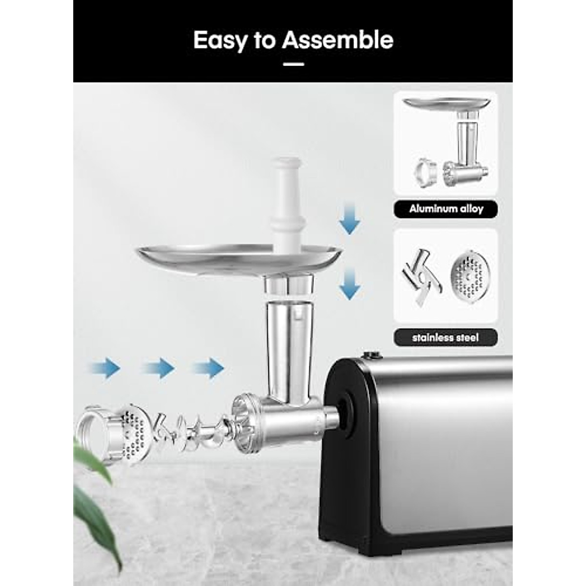 Electric Meat Grinder, 2600W Max Meat Grinders for Home Use, HOUSNAT 3 in 1 Heavy Duty Meat Mincer with 2 Blades and 3 Plates, Sausage Stuffer Tube & Kubbe Kit, Stainless Steel