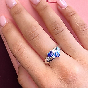 PaulaMax Jewelry Promise Rings for Her – Custom Birthstone Ring for Women in Sterling Silver – Personalized 2 Heart Birthstones, Size 8