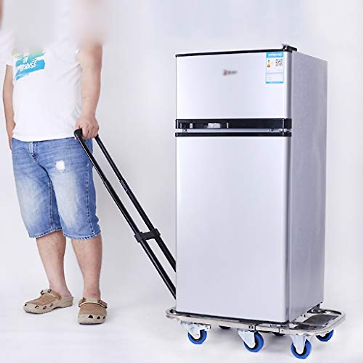 Generic Trolley Stainless Steel Tray Retractable Folding Cart 6 Wheels with Universal Wheels Hand Trucks Household Warehouse Heavy Duty Hand Trucks (Color : Without Brake, Size : 68 * 38 * 56-104cm)