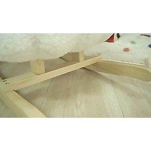 Hopscotch Squad Rainbow Rocker Fully Assembled Natural Wood Rocking Horse with Soft Fleece Pink Puffy Plush Clouds