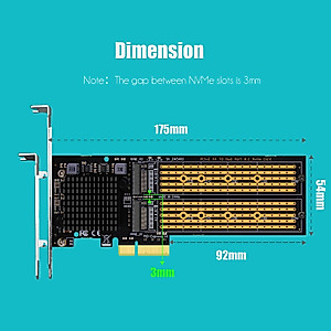 GLOTRENDS PA20 Dual M.2 NVMe to PCIe 3.0 X4 Adapter with PCIe Bifurcation Function, Support 22110/2280/2260/2242/2230 Size