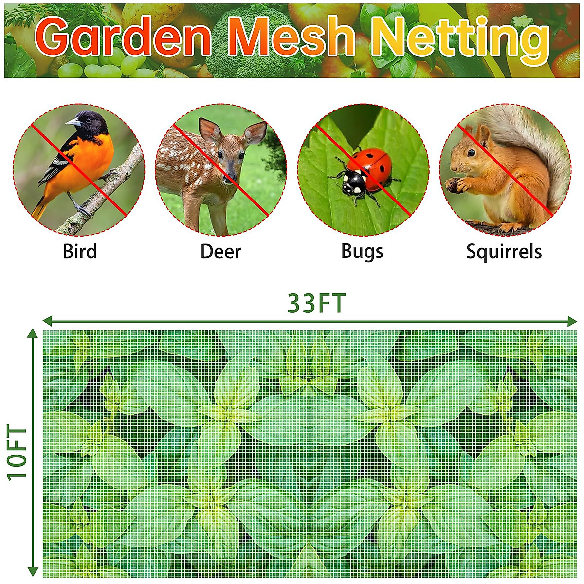 Garden Netting 10x33FT 2 Pack Ultra Fine Mesh, Insect Barrier Bird Netting for Garden Protection, Insect Bug Netting Garden Net for Protecting Plants Vegetables Flowers Fruits