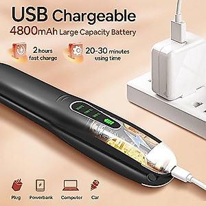 Sunmay Voga Cordless Hair Straightener and Curler 2 in 1, Cordless Travel Flat Iron for Touching Up Short Thin Fine Hair On The Go, Mini Portable Straightener with 4800mAh Battery, Quick Heat Up