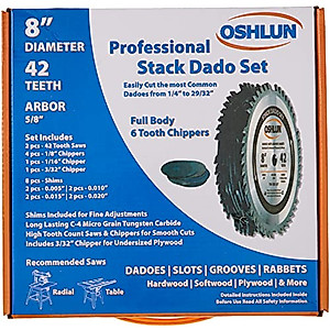 Oshlun SDS-0842 8-Inch 42 Tooth Stack Dado Set with 5/8-Inch Arbor