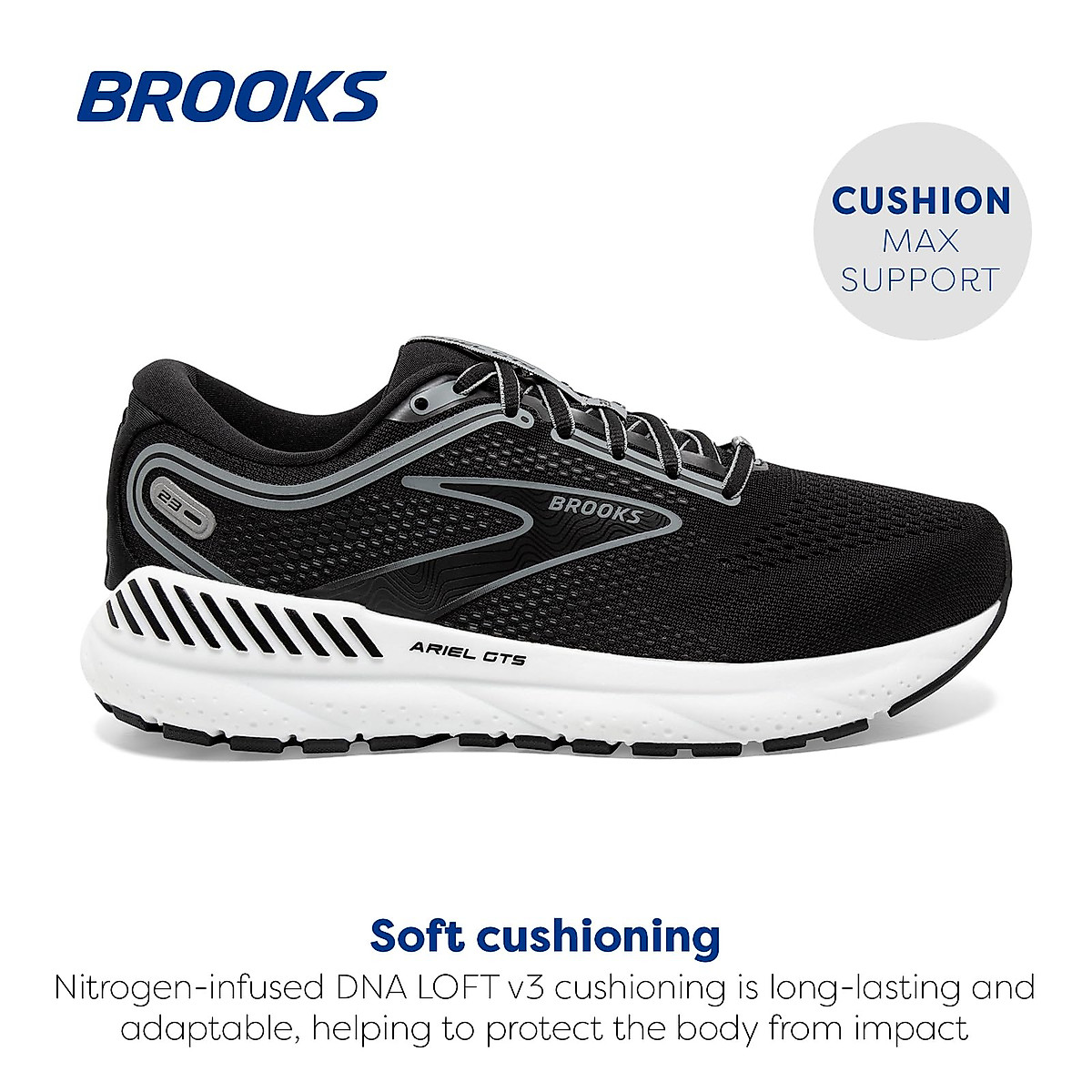 Brooks Women’s Ariel GTS 23 Supportive Running Shoe - Black/Grey/White - 9.5 Medium