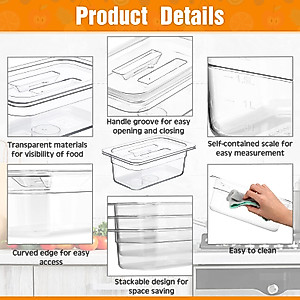 10 Pack Clear Food Pans with Lid Acrylic Transparent Food Pan Stackable Plastic Pan with Capacity Indicator Food Storage Containers Restaurant Supplies Hotel Pan for Fruits Vegetables (4 Inch High)