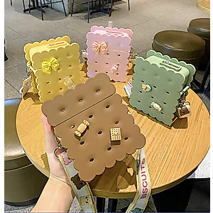 Kawaii Biscuit Water Bottle with Straw Lid and Strap Novelty Water Bottle for Kids Girls Outdoor Sports School Supplies Cute Aesthetic Birthday Gifts Cookie Leak-proof Water Bottle BPA Free (Pink)