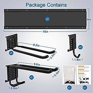 Juquline Garage Storage Tool Storage Rack, Heavy Duty Garage Tool Organizer Wall Mount Garden Yard Tool Organizer Adjustable Storage System 48Inch Max 400lbs, (8Hooks+3Rails)