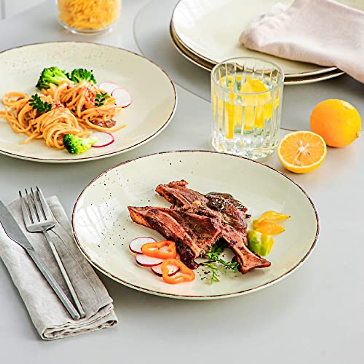 vancasso Navia Nature Dinner Plate Set of 4, Stoneware Vintage Look Cream Dinnerware Tableware, 10.5 Inch Snack/Salad/Fruit/Side Plate