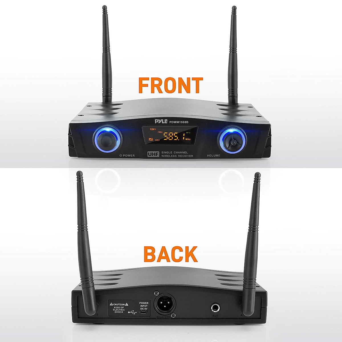 PYLE Compact UHF Wireless Microphone System - Pro Portable 1 Channel Desktop Digital Mic Receiver Set w/ Belt-Pack Transmitter, Receiver, Headset and Lavalier Mics, XLR, For Home, PA PDWM1988B,Black