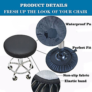 ANWUCHEN Stool Covers Round, 2 Pack Waterproof PU Leather Round Bar Stool Covers Anti-Slip Round Bar Stool Seat Cover with Elastic Bands Durable Round Chair Cover for 14-15 Inch Round Chair (Black)