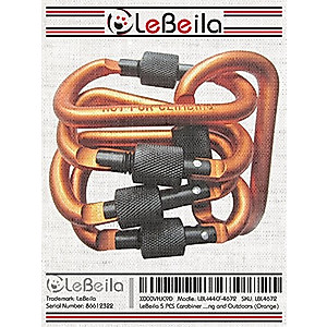 LeBeila 5 PCS Carabiner Climbing D Ring Keychain with Clip Durable Heavy Duty Aluminum Screw Locking Hooks for Hiking, Fishing and Outdoors (Orange)