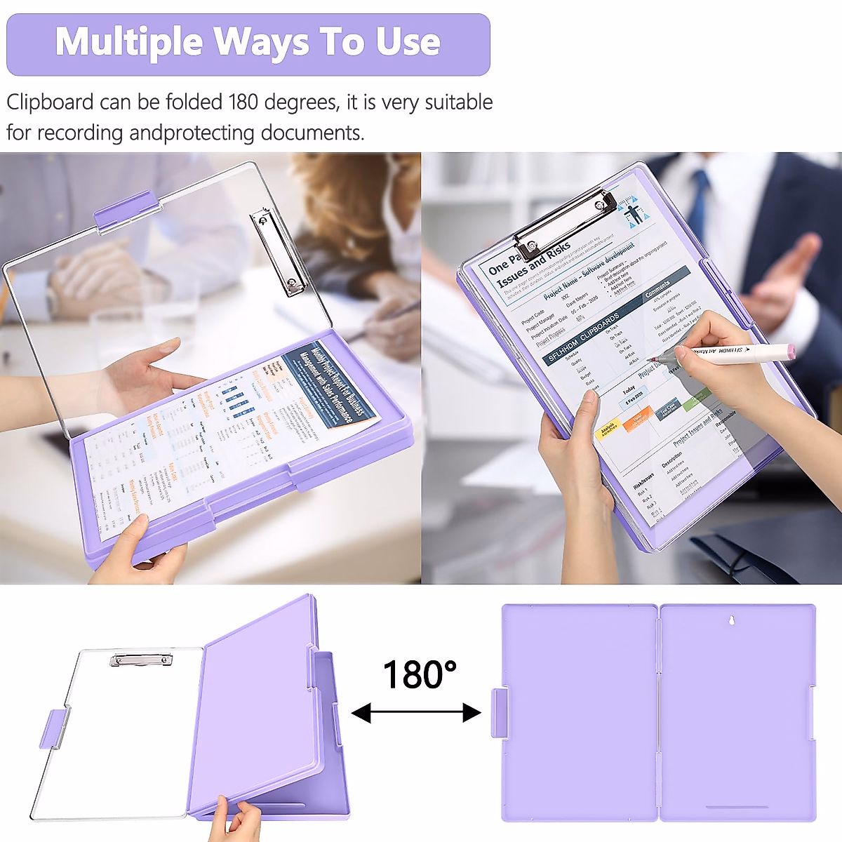 Clipboard with Storage,Heavy Duty Clip Boards 8.5x11 with 2 Storage Case,Clear Visible Top Panel Storage Clipboards,Side Opening Clip Boards,Nursing Clipboard Folder Case for Office Supplies-Purple