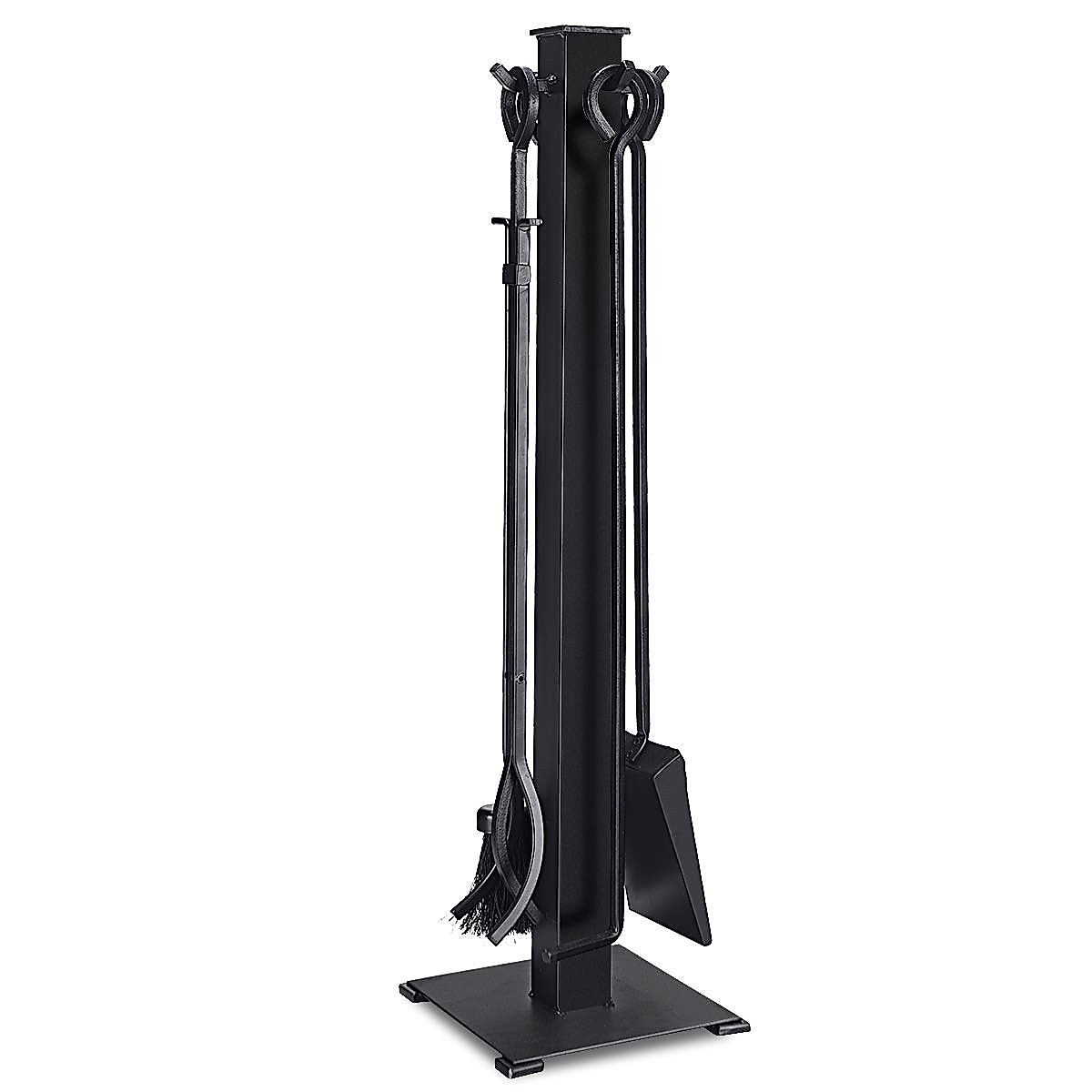 Tangkula 5 Pieces Fireplace Tools, Modern Contemporary Chimney Fireplaces Hearth Accessories,Includes Wrought Iron Tong Poker Base Shovel Brush, Indoor Outdoor Tools for Fireplace Black