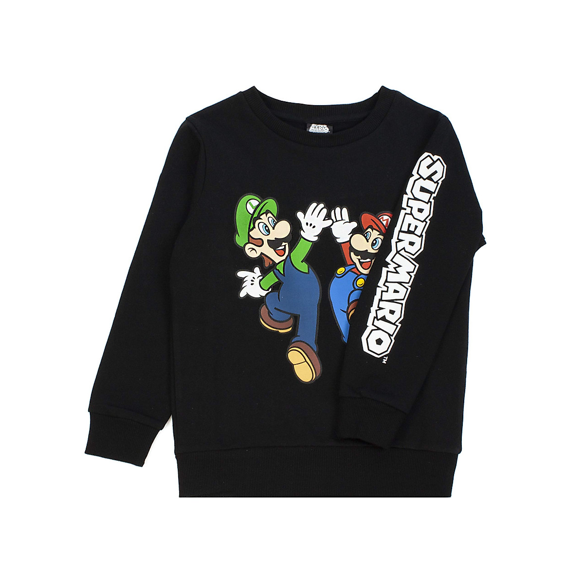 Super Mario Sweatshirt Luigi Character Gamers Black Long Sleeve Kids Boys Jumper 11-12 Years