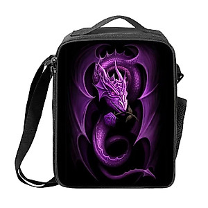 GIFTPUZZ Purple Dragon Lunch Box Accessories for Women Men Boys Girls Lunch Bag with Bottle Holder Reusable Inslated Kids Food Lunch Pouches for Daycare Lunchbag Cooler Bag Picnic Organizer