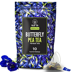 BLUE TEA - Butterfly Pea Flower Tea - 10 Tea Bags (20 Cups) | DETOX TEA | Direct From Source - Plant-Based Biodegradable Tea Bag | Makes Natural Blue, Iced Tea, Cooler, Cocktails | Premium Zipper