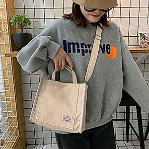 Qwent Shoulder Bags Women's Canvas Bag Corduroy Handbag Fashion Casual Shoulder Messenger Bag White