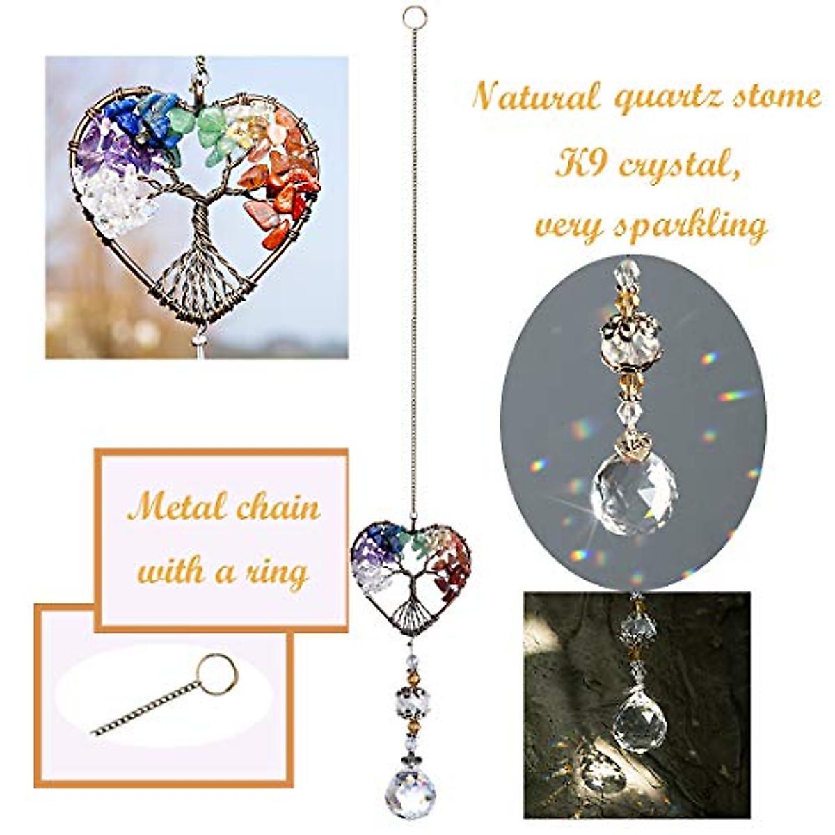 H&D HYALINE & DORA Suncatcher Window Hanging Tree of Life Heart Shaped Crystal Ball Prism Drop Pendant