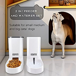 Pets Automatic Feeder Set,Cats Dogs Water Dispenser and Food Feeder,Gravity Feeder for Small Animals (Food and Water Feeder Set)