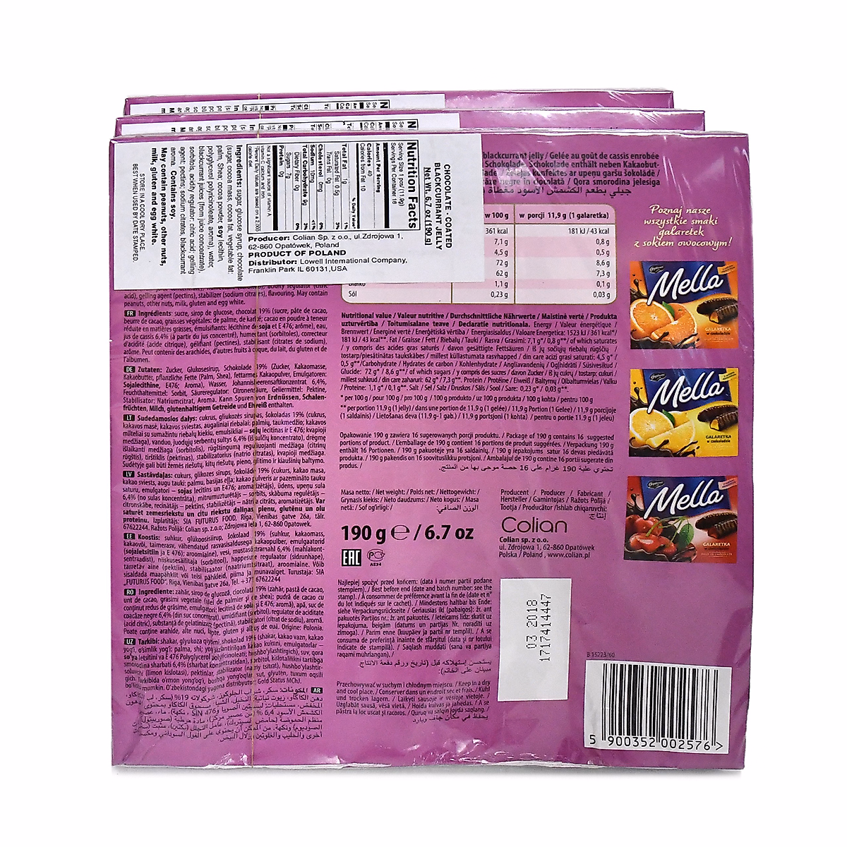 Goplana | Mella | Blackcurrant Flavored | Jelly in Chocolate | 6.7 oz | Pack of 3