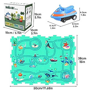Floor Puzzles for Kids, Puzzle Track Car Play Set, Educational Montessori Toys for 3 4 5 6 Year Old Boys, 3 4 5 6 Year Old Boy Birthday Gift(Ocean)