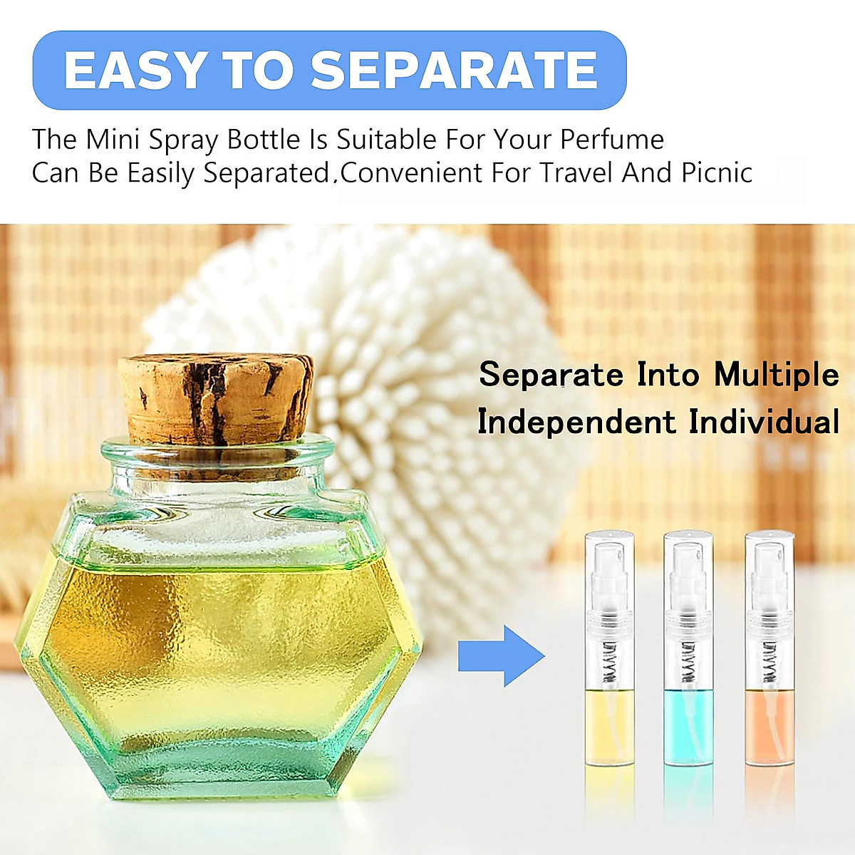 Csdtylh Mini Spray Bottle, Clear Plastic Empty Sample Containers, Fine Mist Perfume Travel Refillable Spray Bottle Perfume Atomizer Small Portable Bottle for Cleaning, Travel, Essential Oils (60, 2ml)