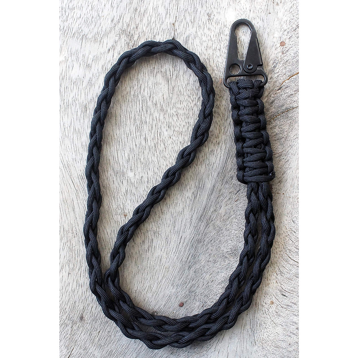 Military Grade Heavy Duty Paracord Lanyard Necklace Keychain Whistles Wrist Strap Parachute Rope Badge Cellphone Waterproof Holder Metal HK Clip Hook Outdoor Survival Men (Black)