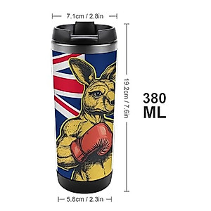 Boxing Kangaroo Australia Flag Travel Coffee Mug Reusable Insulated Drinking Cup with Lid for Home Outdoor Works 13 Oz
