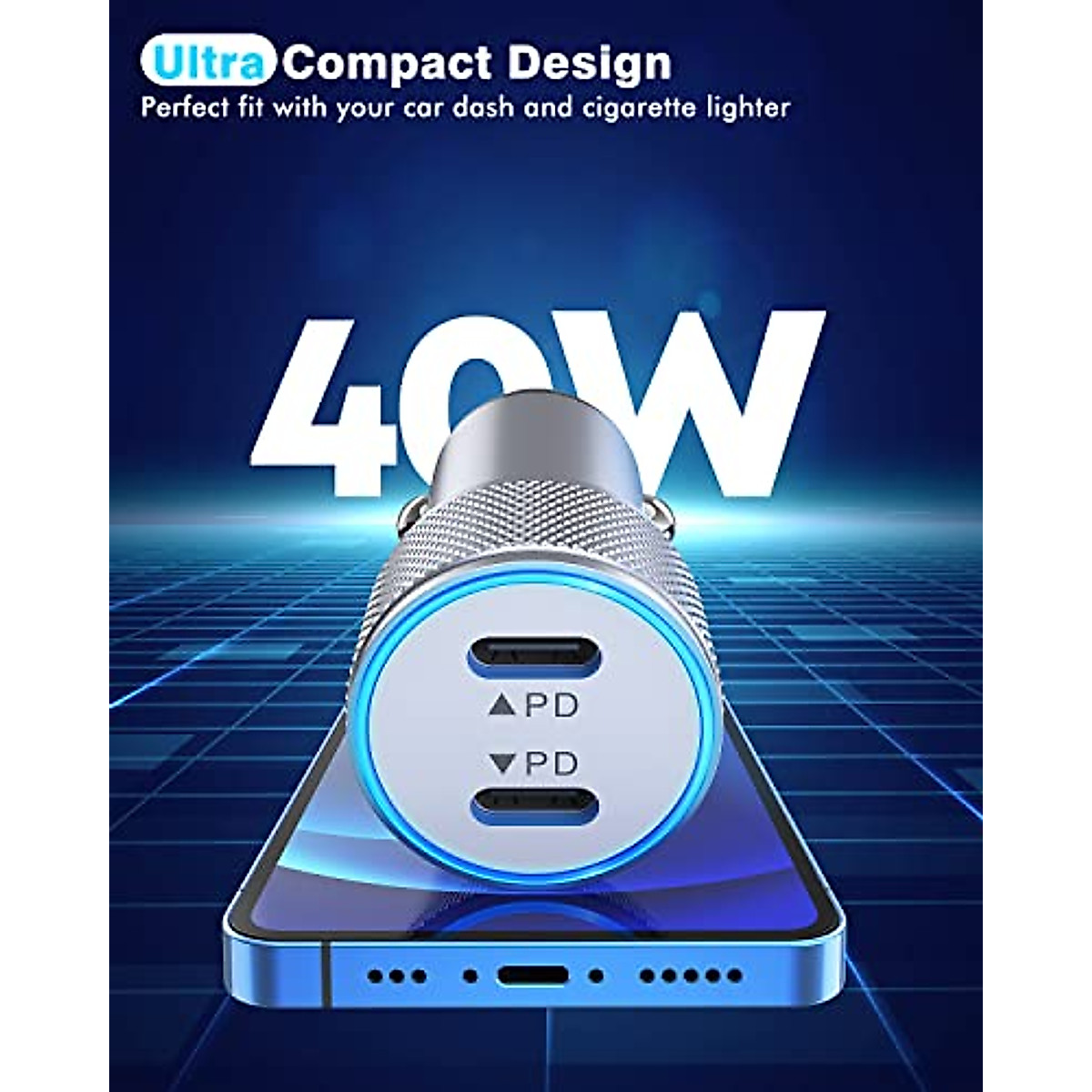 iPhone Car Charger, Dual USB C Fast Car Charger[Apple MFi Certified]40W Type C Apple Car Charger + 2pack 3.3ft Lightning Cable + 20W PD iPhone Charger Fast Charging for iPhone 14/13/12/11 Pro Max/iPad