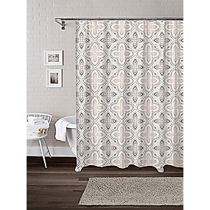 Pure Bath Candice 14 Piece Set with Shower Curtain, 12 Rollerball Hooks and 18"x28" Noodle Bath Rug