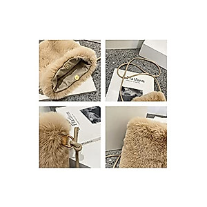 Ulisty Women Autumn Winter Small Plush Cellphone Bag Mini Fluffy Tote Bag Shoulder Bag Handbag Crossbody Bag brown