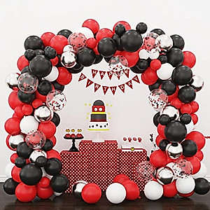 Holicolor 115pcs Red and Black Balloon Garland Arch Kit, Mixed Size Red, Black, White, Silver and Confetti Balloons for Party Baby Shower Retirement Birthday Casino Decoration