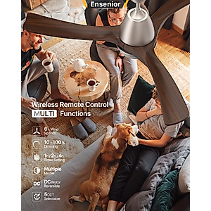 Ensenior 52’’ Wood Ceiling Fan with Light and Remote Control, Reversible and Silent DC motor, Modern Ceiling Fan with Remote for Bedroom, Living Room, 5CCT selectable LED Light, Brushed Nickel (425)