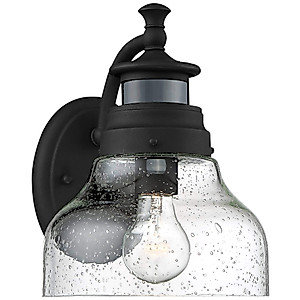 John Timberland Nobel Modern Outdoor Wall Light Fixture Black Steel 10" Clear Seedy Glass Motion Sensor Dusk to Dawn for Exterior House Porch Patio Outside Deck Garage Front Door Garden Home