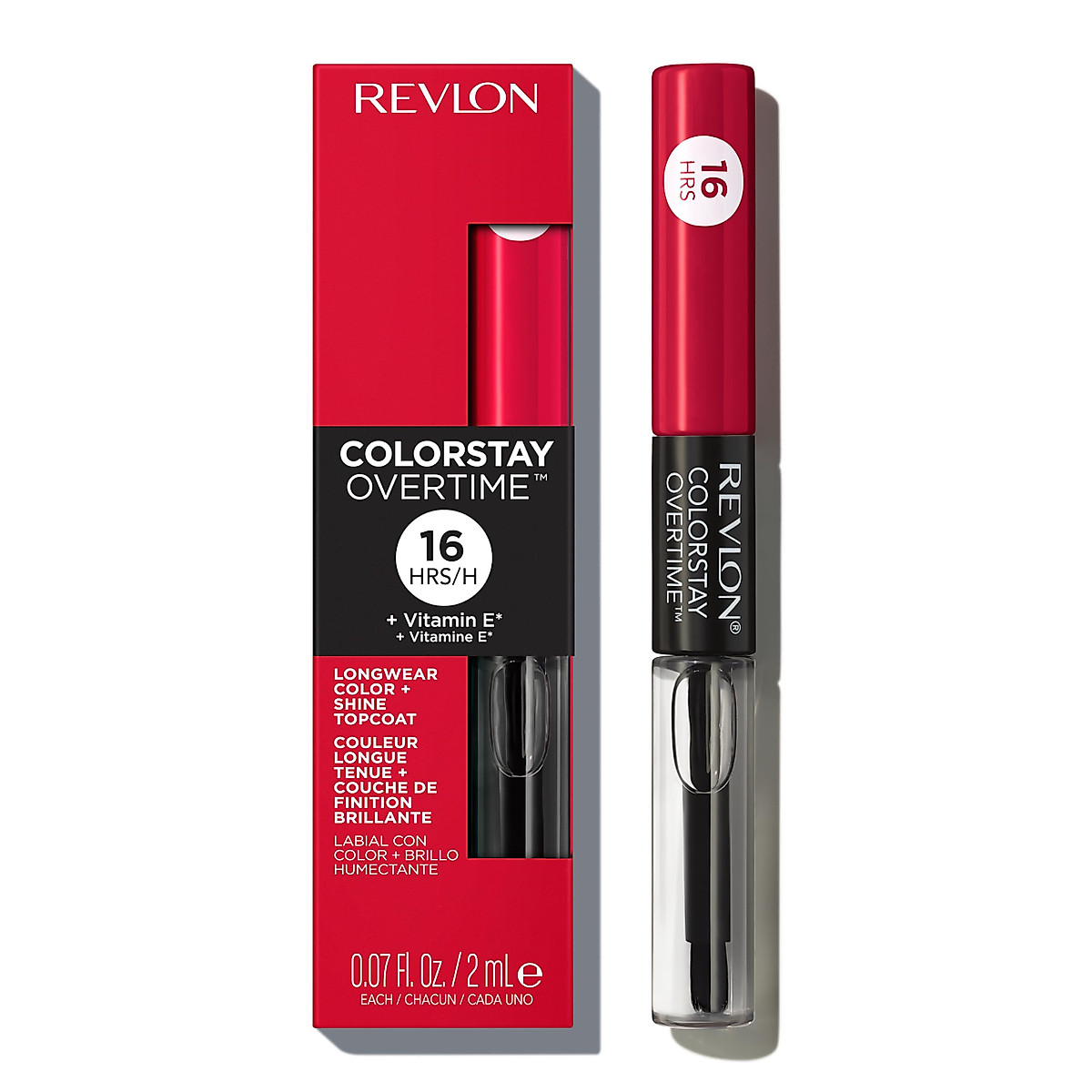 Revlon Liquid Lipstick with Clear Lip Gloss, ColorStay Overtime Lipcolor, Dual Ended with Vitamin E, 040 Forever Scarlet, 0.07 Fl Oz