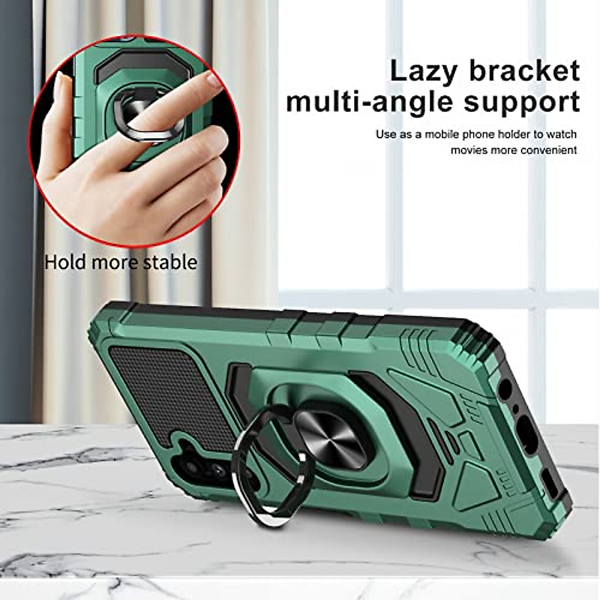 Ailiber Phone Case for Samsung Galaxy A04S, Samsung A13 5G Case with Screen Protector, Ring Kickstand for Magnetic Car Mount, Military Grade, Shockproof Rugged Protective Cover for Galaxy A04 S-Green