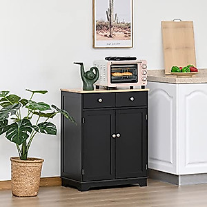 HOMCOM Double Door Sideboard Buffet Cabinet, Kitchen Cabinet, Coffee Bar Cabinet with 2 Drawers, Adjustable Shelf for Living Room and Hallway, Black