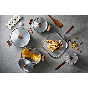 Dr.HOWS Warmwood Nonstick Pot 7 inch with Lid - Small Kitchen Stainless Steel Pot with Wooden Handles - Lightweight Pot For Induction, Ceramic, Electric, Halogen and Gas Cooktops